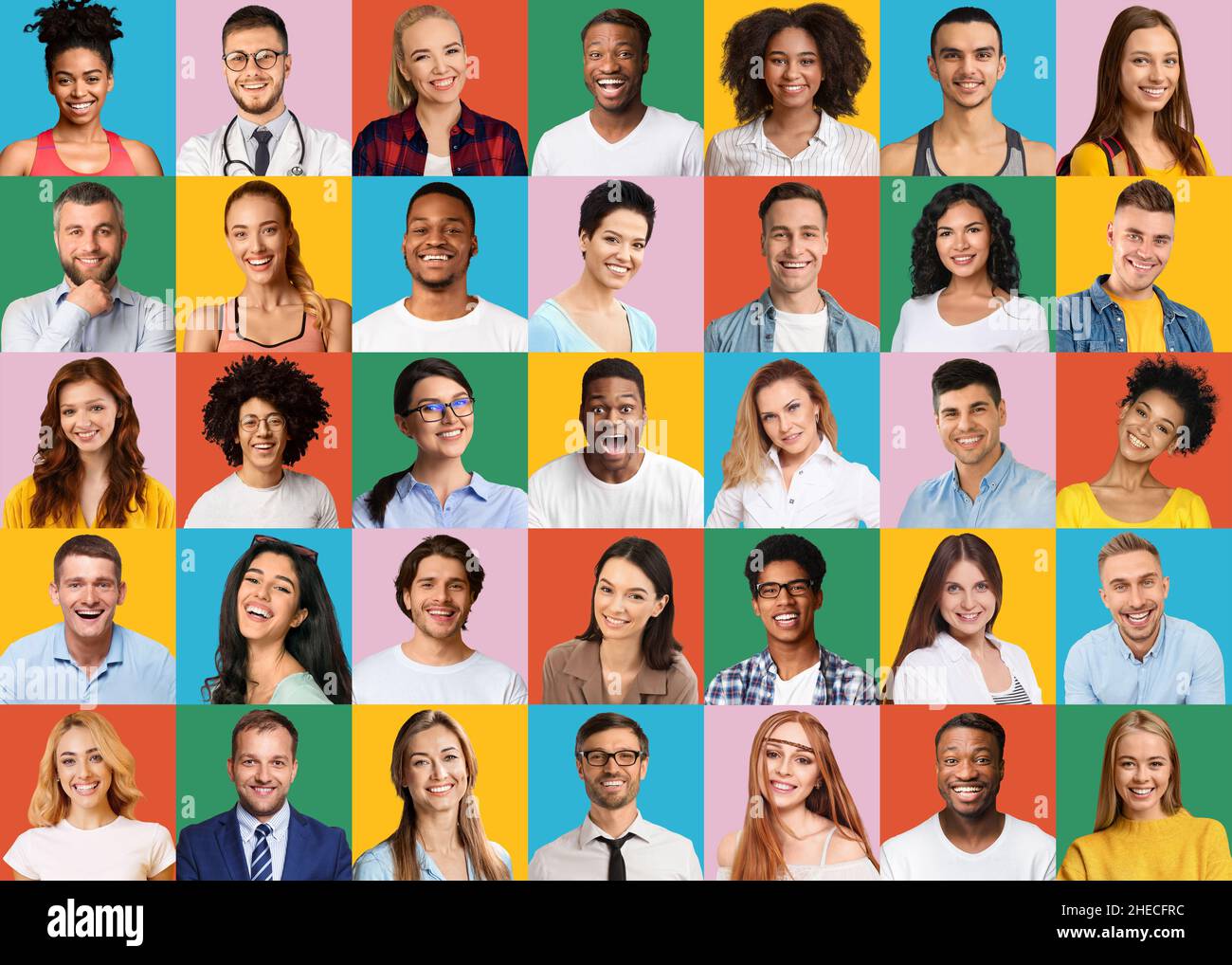 Mosaic With Happy Different Multicultural People Portraits Over ...