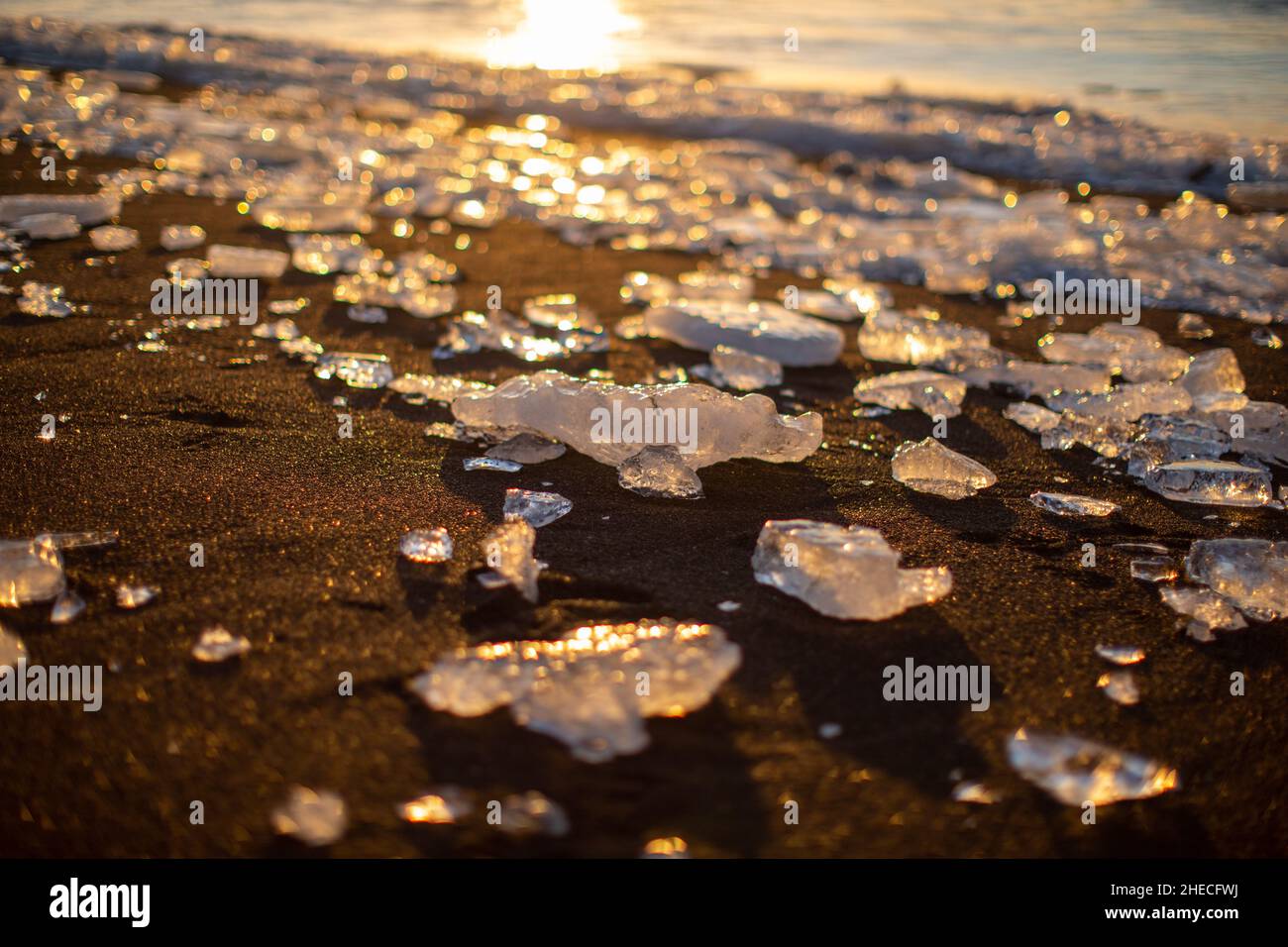 Iceland, Eyrarbakki, black beach with ice Stock Photo - Alamy