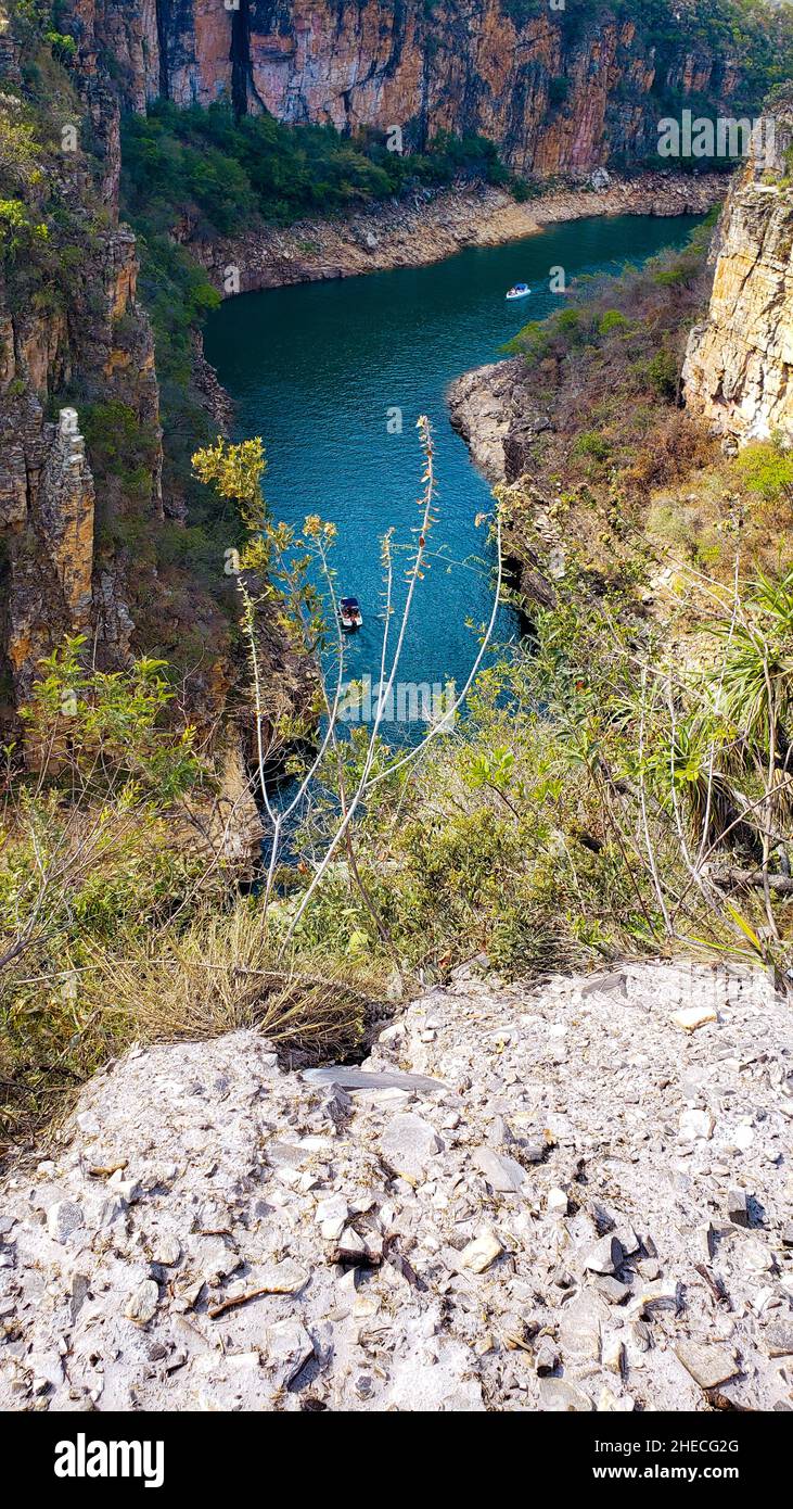 Aerial view of famous Canyons of Capitolio's lagoon. Capitolio, Minas ...
