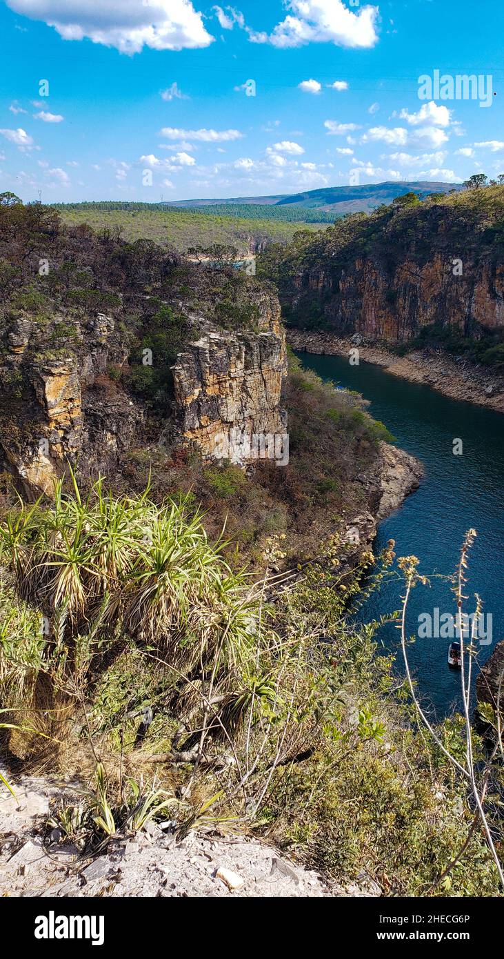 Aerial view of famous Canyons of Capitolio's lagoon. Capitolio, Minas ...