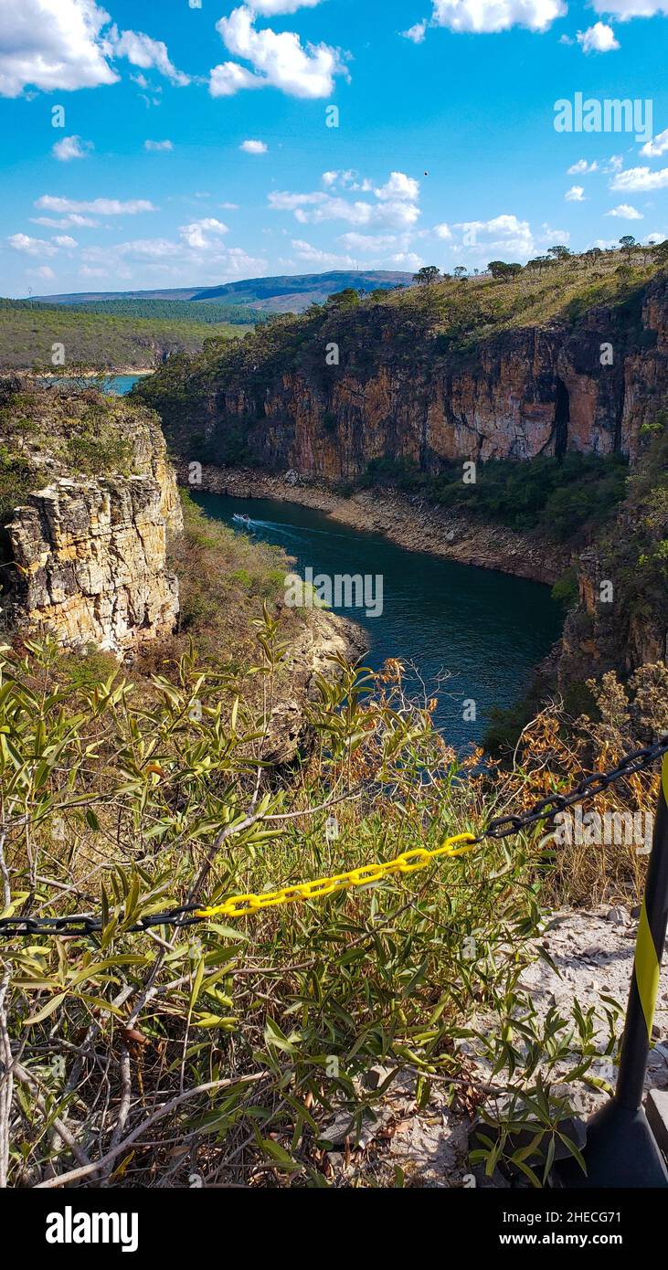 Aerial view of famous Canyons of Capitolio's lagoon. Capitolio, Minas ...