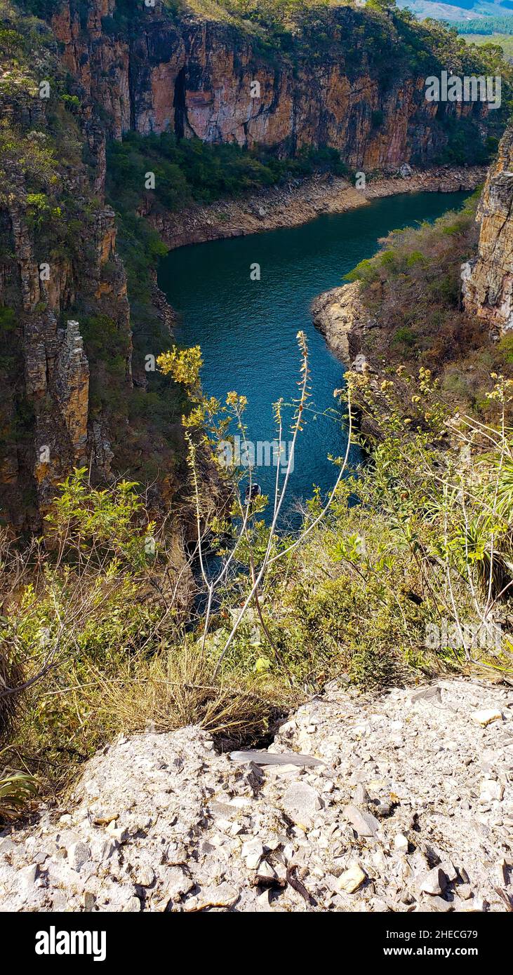 Aerial view of famous Canyons of Capitolio's lagoon. Capitolio, Minas ...