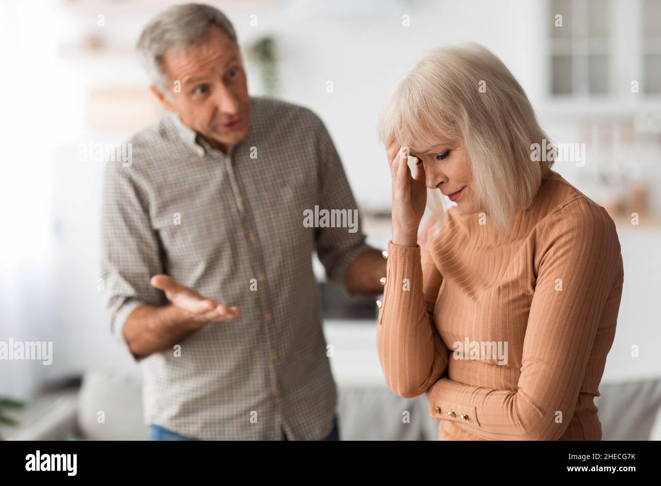 Aggressive Senior Husband Shouting At Wife Having Quarrel At Home Stock ...