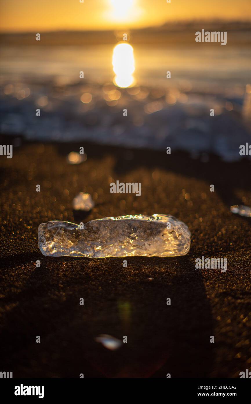 Iceland, Eyrarbakki, black beach with ice Stock Photo - Alamy