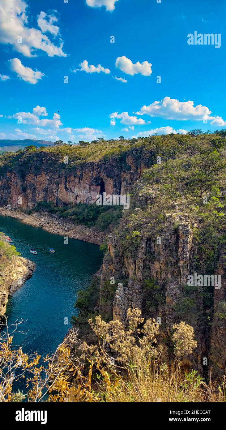 Aerial view of famous Canyons of Capitolio's lagoon. Capitolio, Minas ...