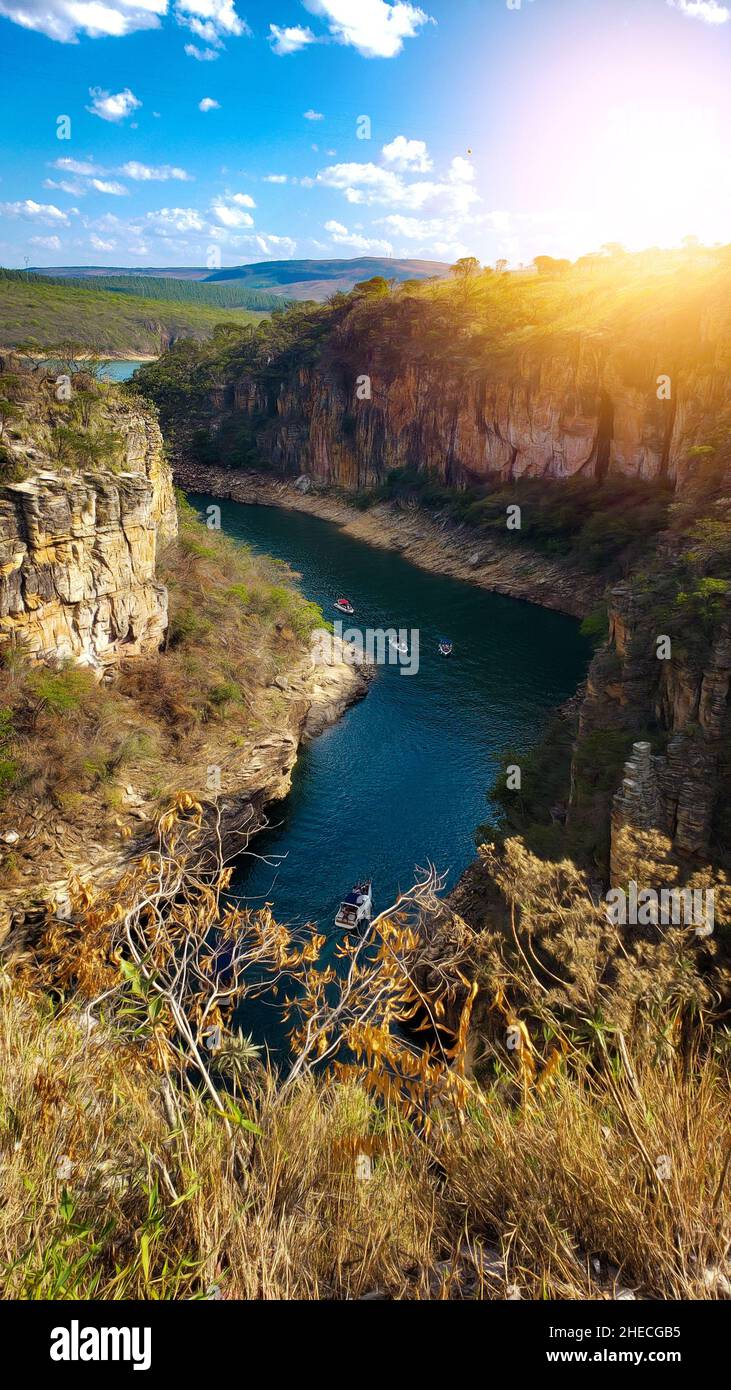 Aerial view of famous Canyons of Capitolio's lagoon. Capitolio, Minas ...