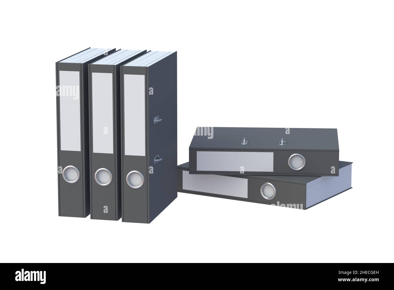 Heap of binder file folders of black color isolated on white background ...