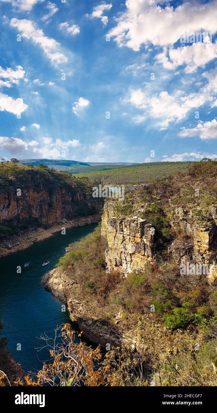 Aerial view of famous Canyons of Capitolio's lagoon. Capitolio, Minas ...