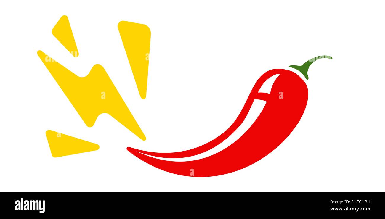 Vector illustration of hot chilli pepper with lightning. Vector emblem ...