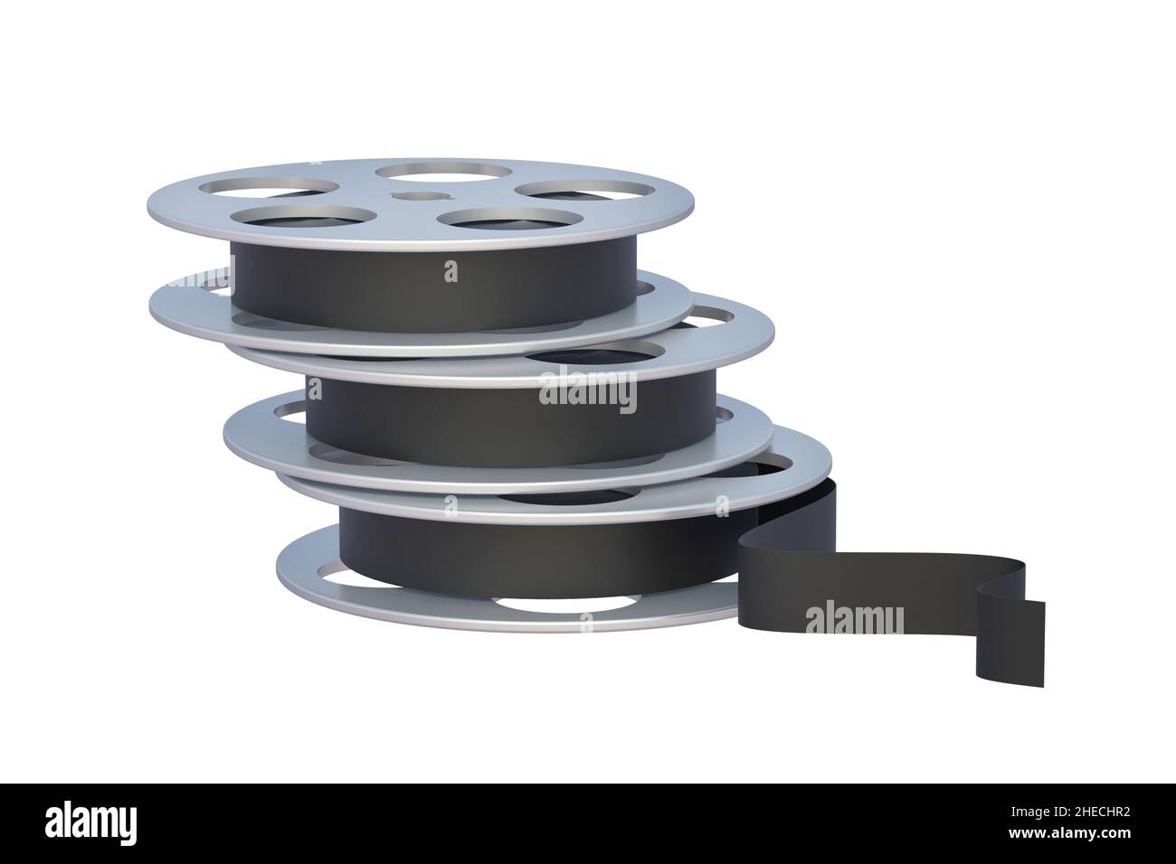 Film reel in metal frame isolated on white background. Cinematography ...