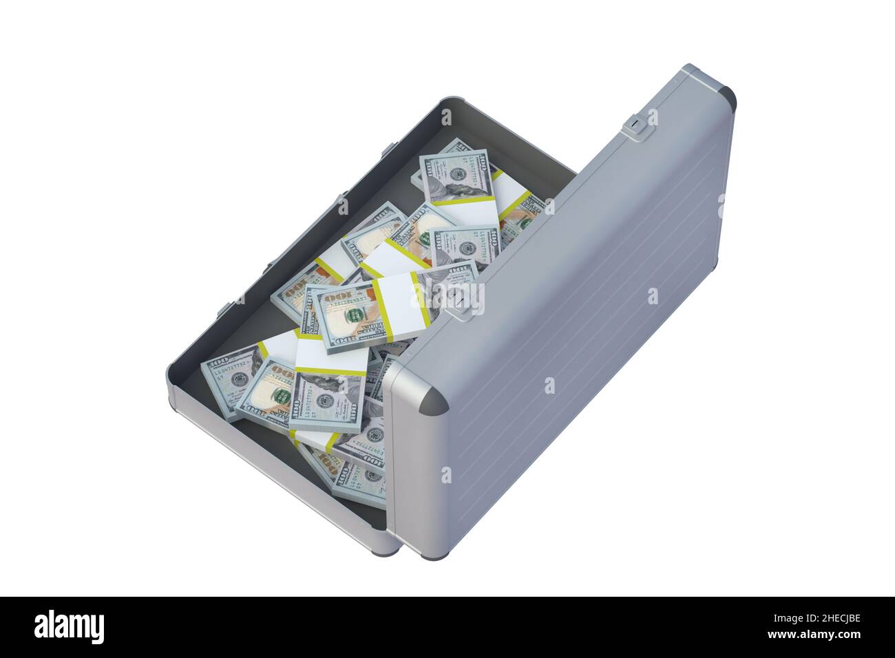 Suitcase full of money, american banknotes isolated on white background ...