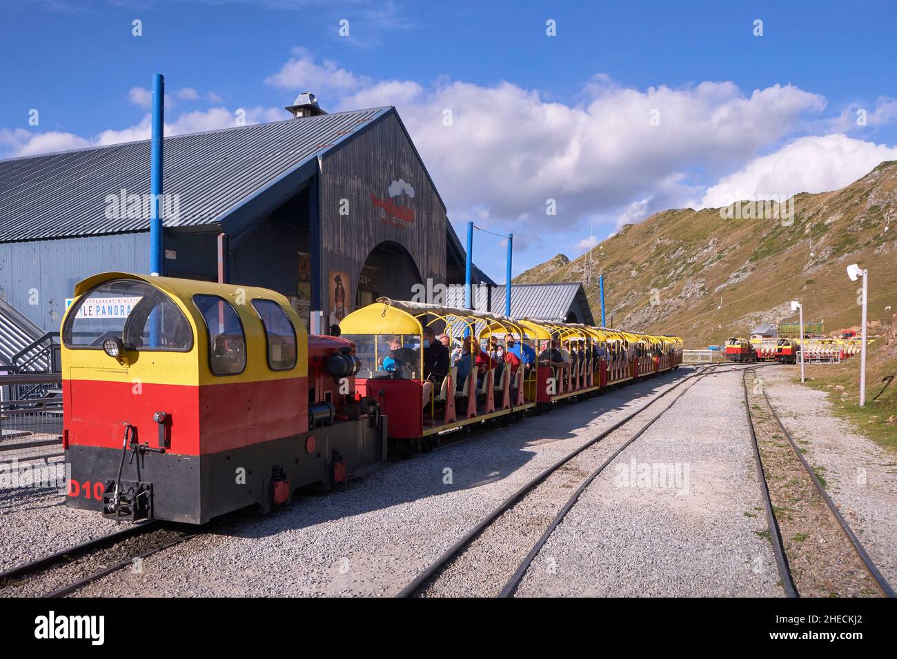 France, Pyrenees Atlantiques, Bearn, Laruns, the little train at ...