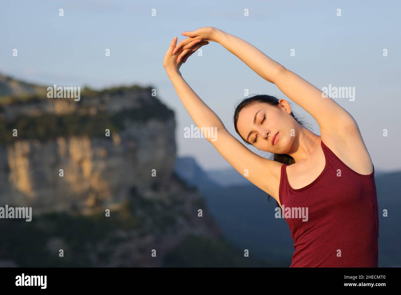 Woman stretch arms hi-res stock photography and images - Alamy