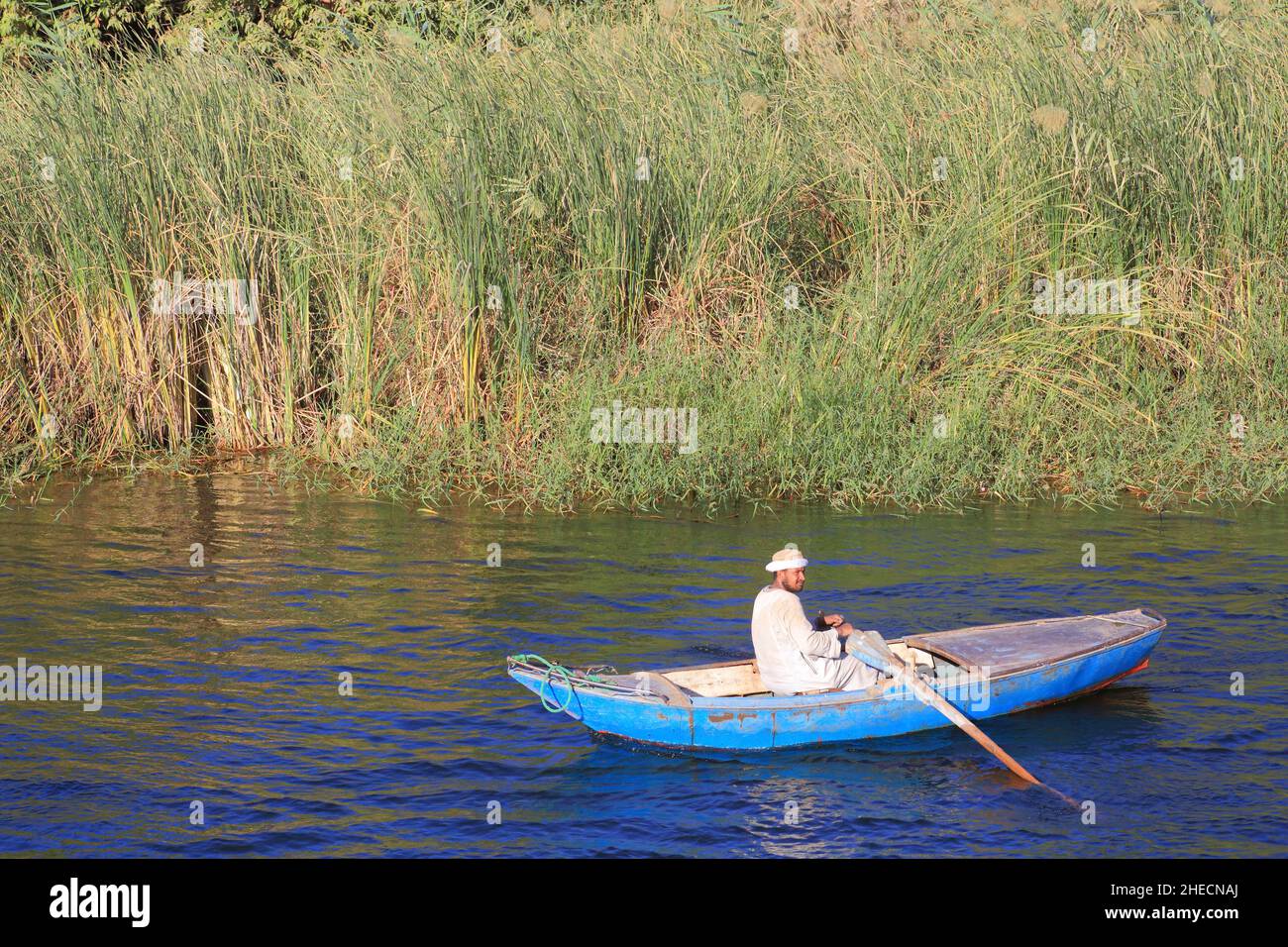 Egypt, Upper Egypt, Nile valley, surroundings of Edfu, fishing boat on ...