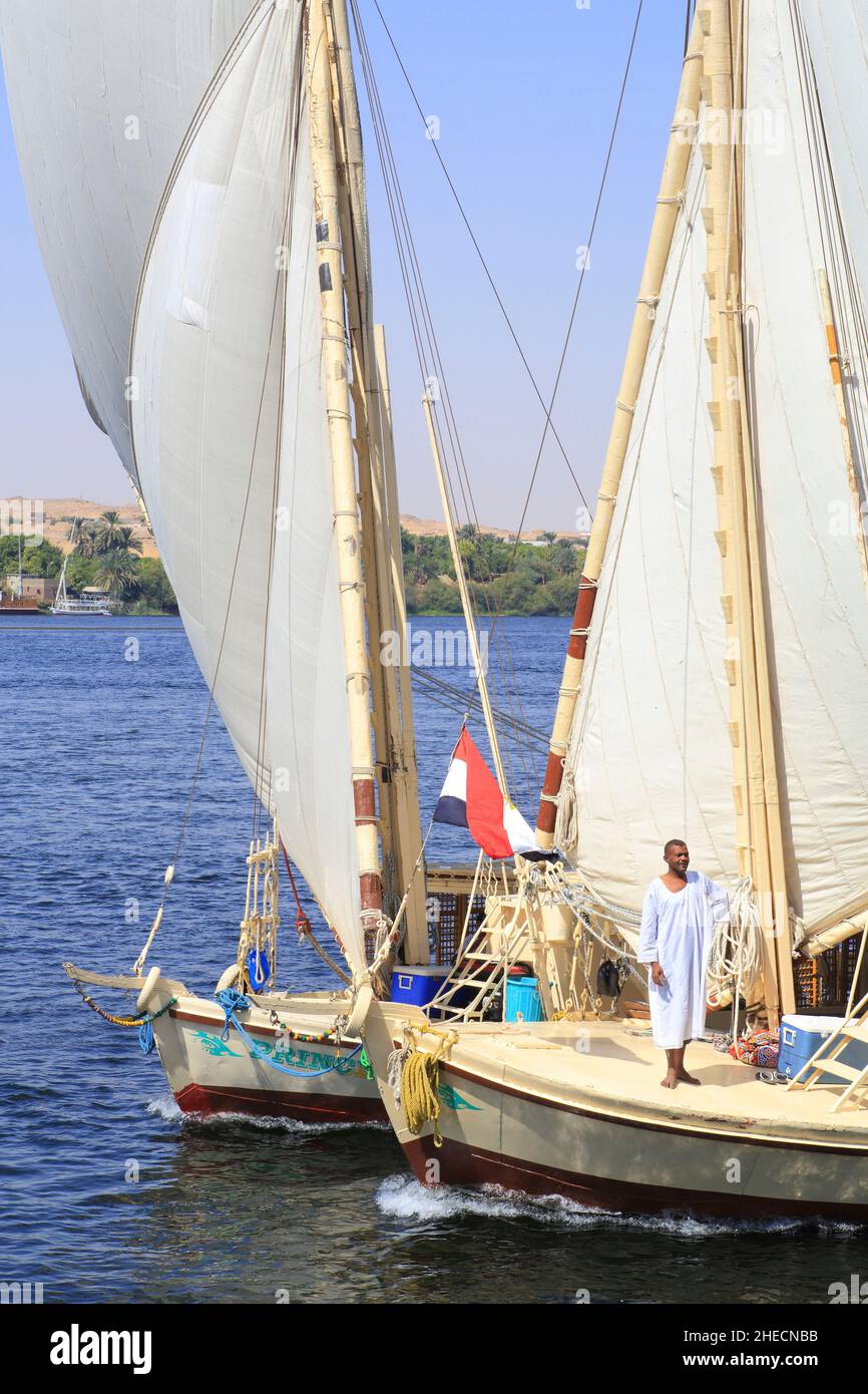 Egypt, Upper Egypt, Nile valley, surroundings of Aswan, feluccas on the ...