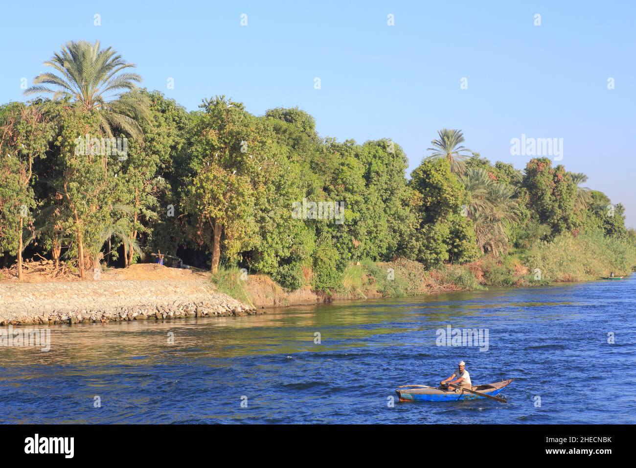 Egypt, Upper Egypt, Nile valley, surroundings of Edfu, fishing boat on ...