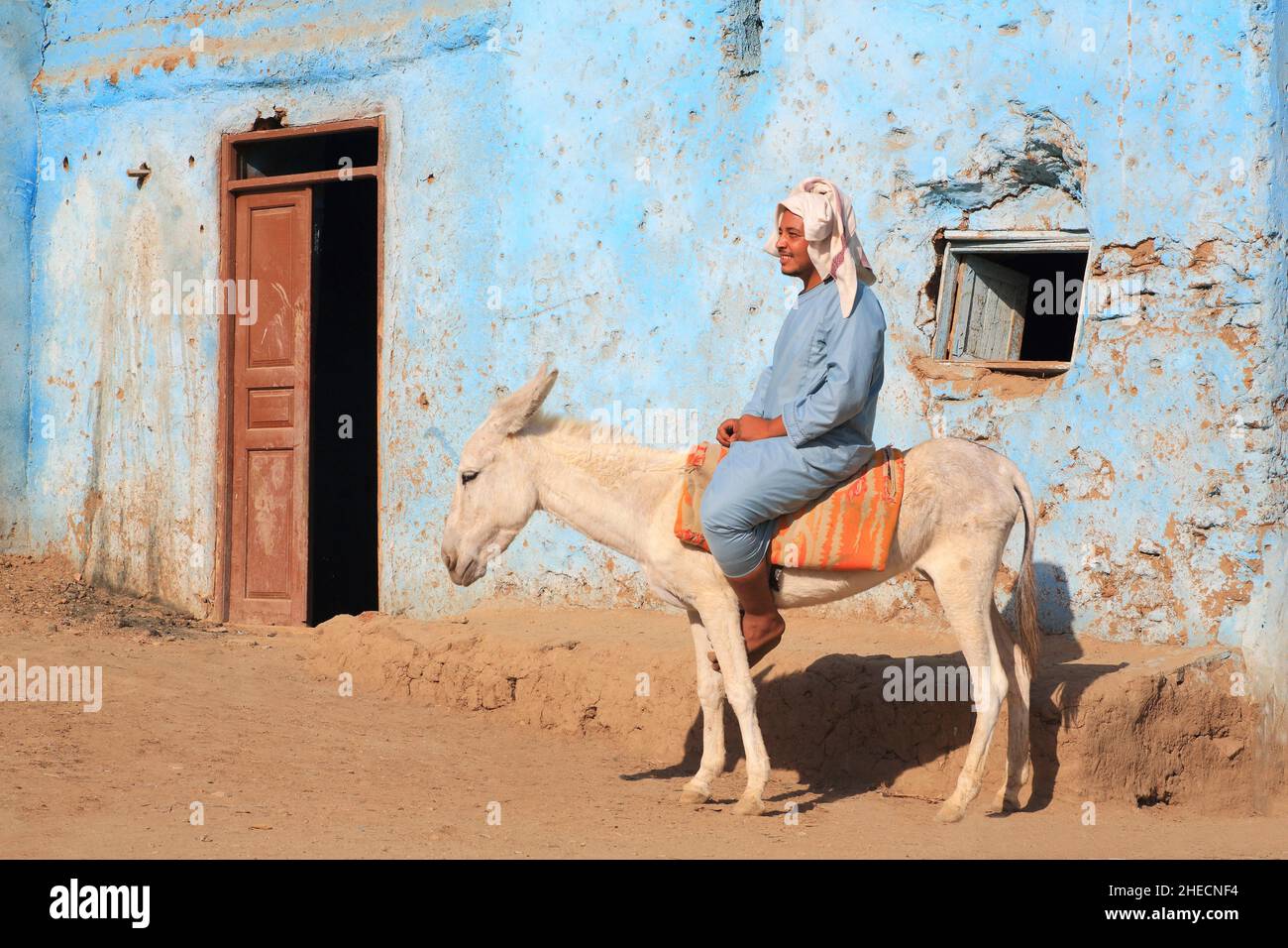Egypt, Upper Egypt, Nile valley, El Kab village, villager and his ...