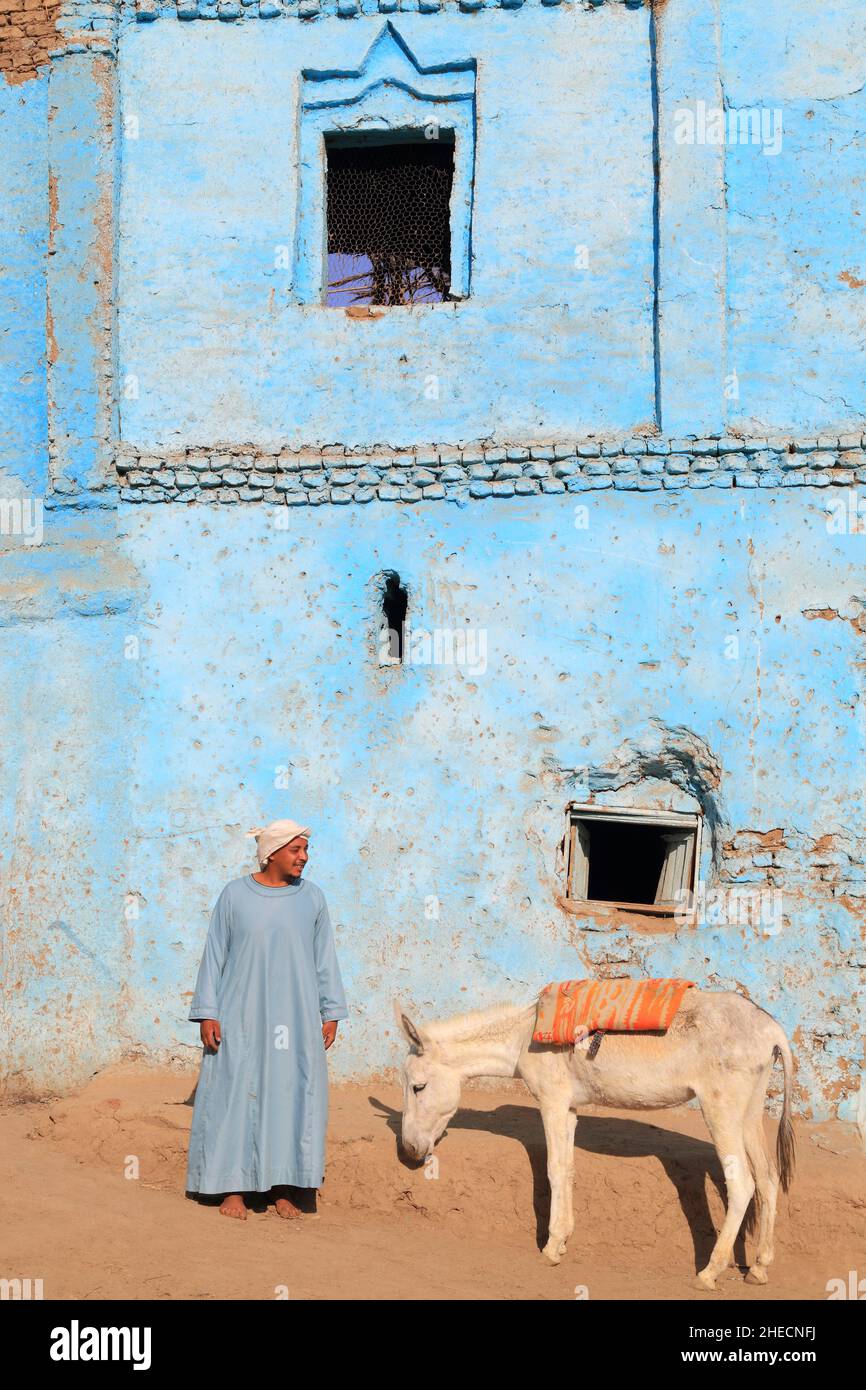 Egypt, Upper Egypt, Nile valley, El Kab village, villager and his ...