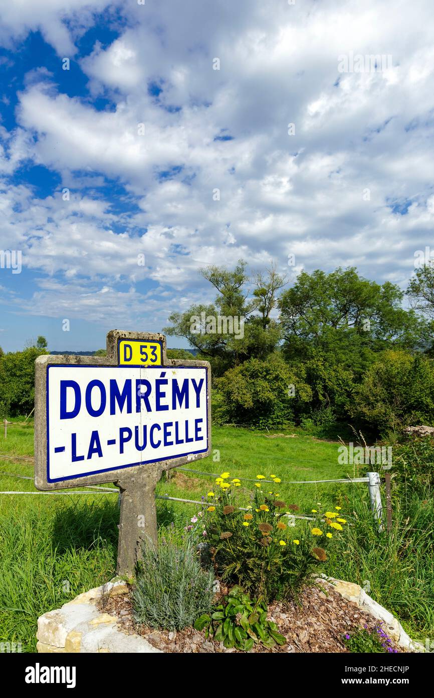 France, Vosges, Domremy la Pucelle, birthplace of Joan of Arc, the sign ...