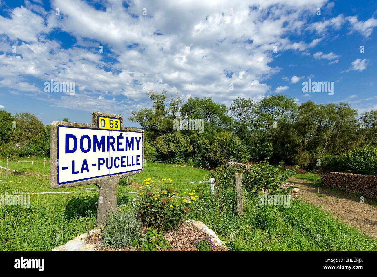 France, Vosges, Domremy la Pucelle, birthplace of Joan of Arc, the sign ...