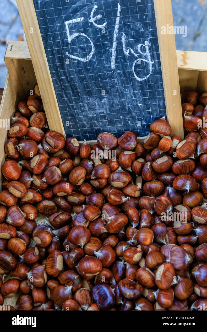 France, Var, Massif des Maures, Collobrieres, chestnut crate during the ...
