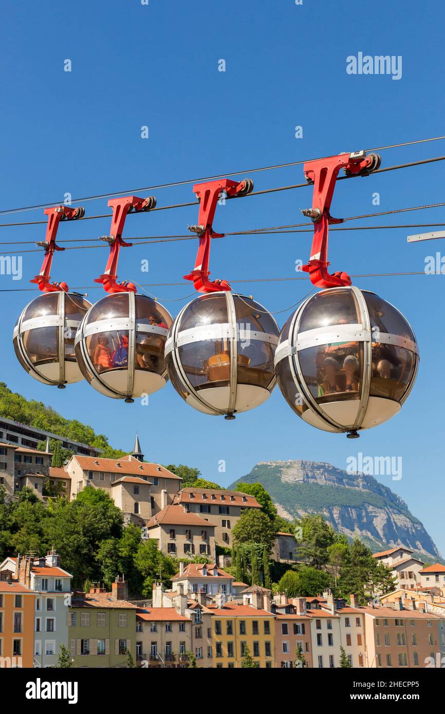 France, Isere, Grenoble, Grenoble-Bastille cable car and its Bubbles ...