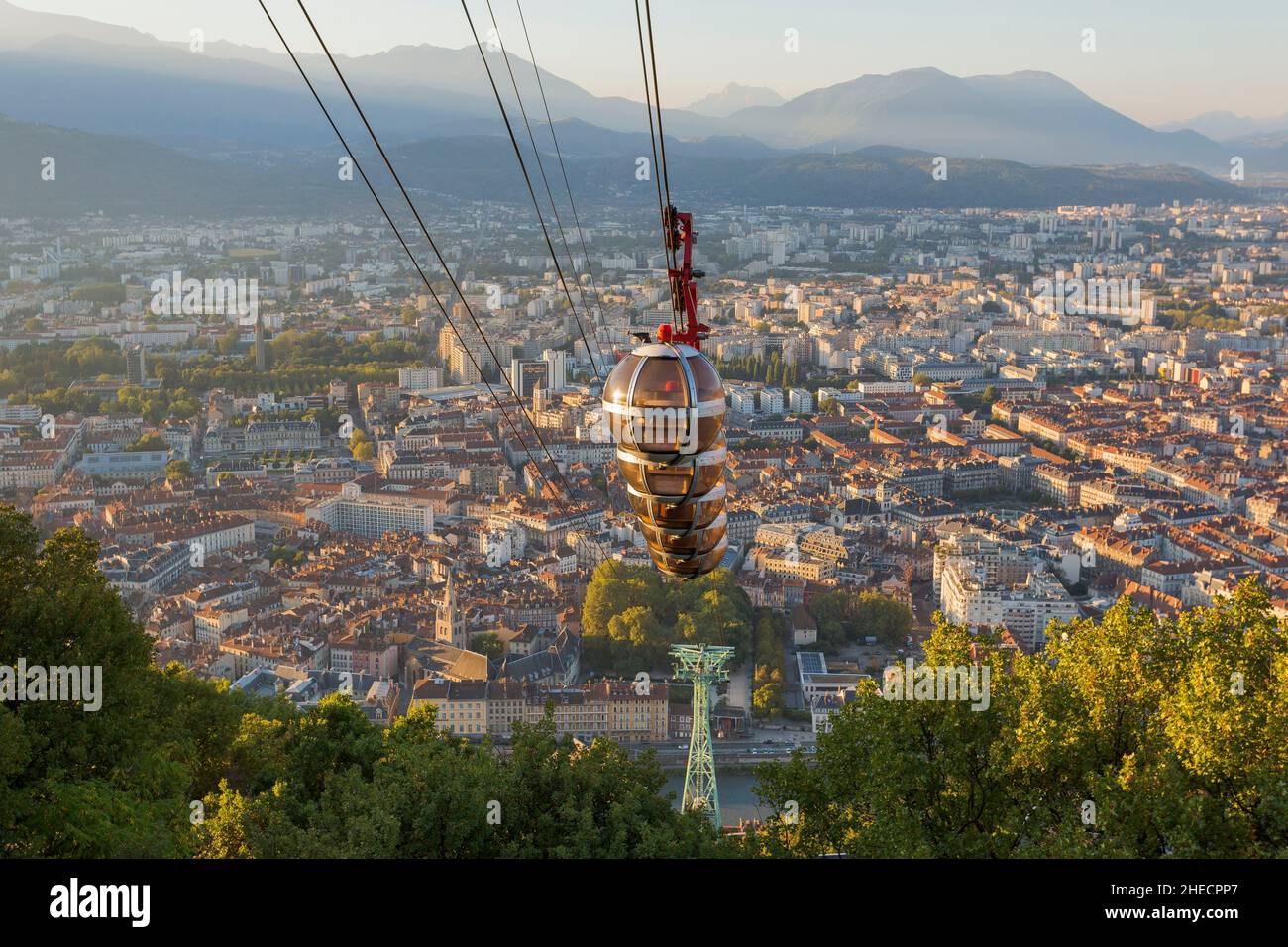 France, Isere, Grenoble, Grenoble-Bastille cable car and its Bubbles ...