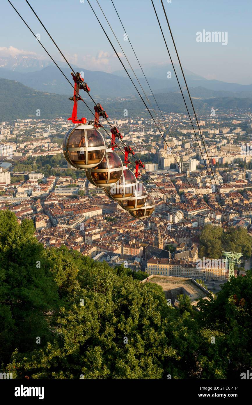 France, Isere, Grenoble, Grenoble-Bastille cable car and its Bubbles ...