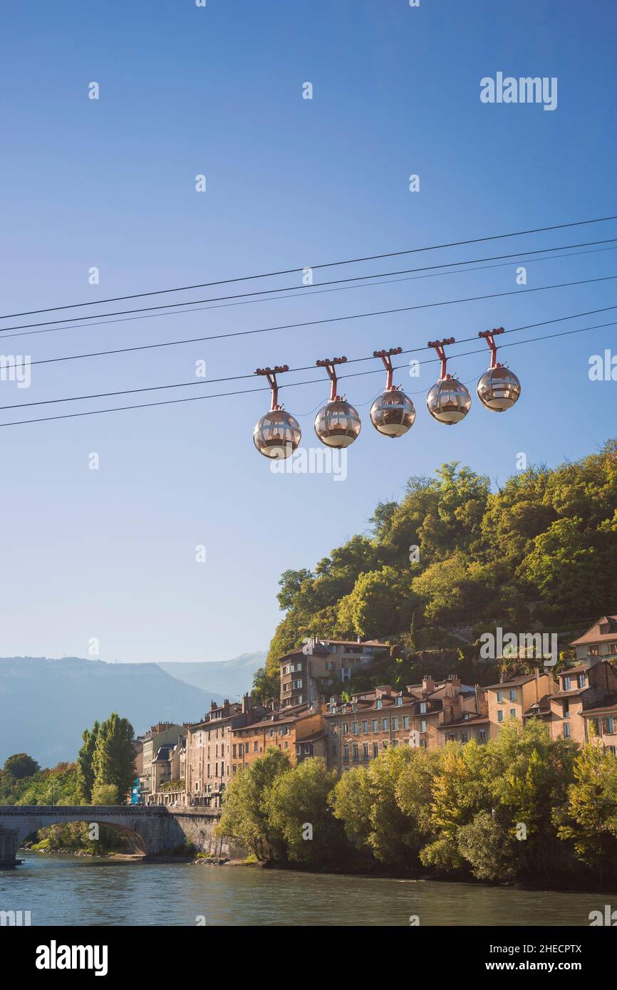 France, Isere, Grenoble, Grenoble-Bastille cable car and its Bubbles ...