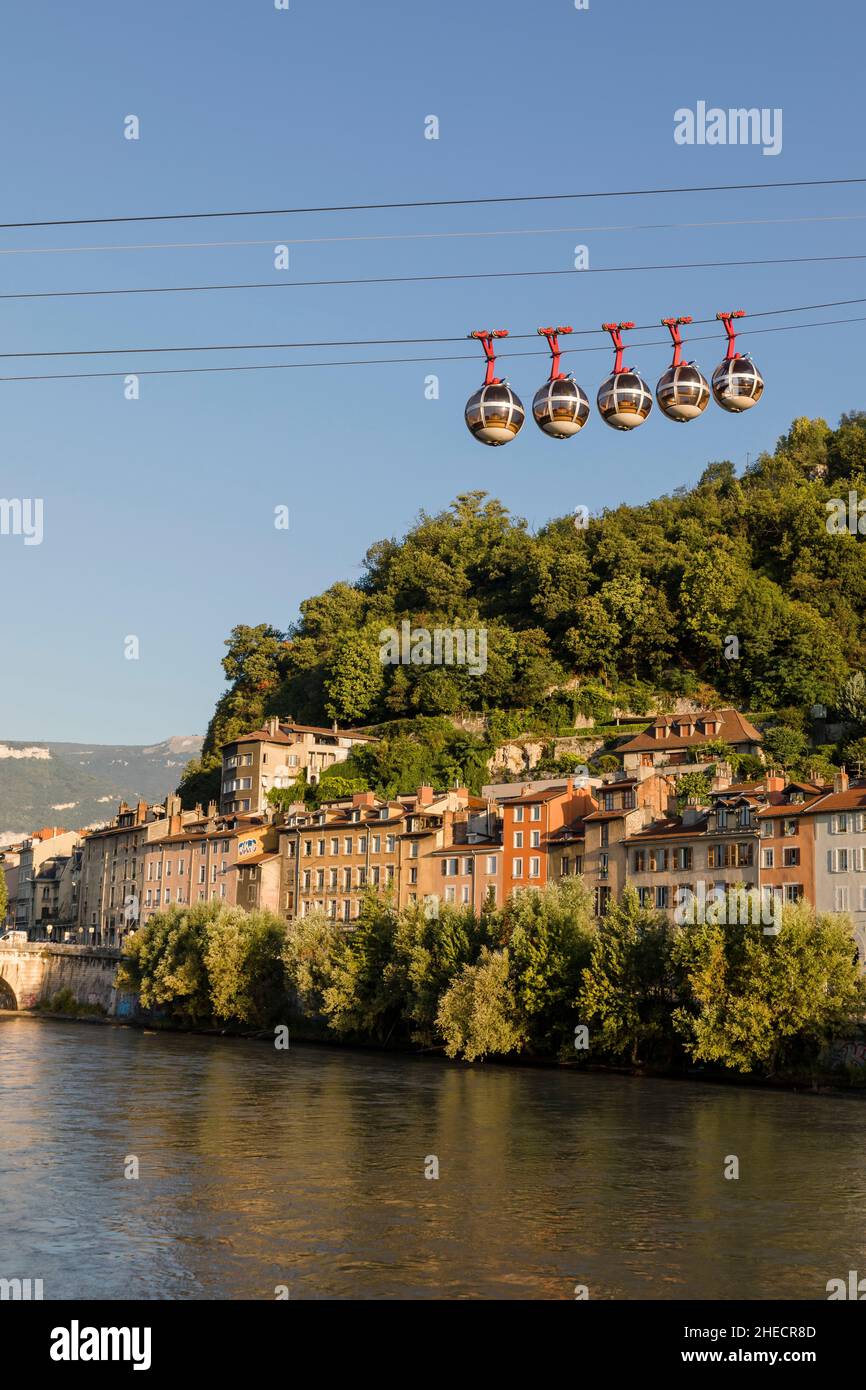 France, Isere, Grenoble, Grenoble-Bastille cable car and its Bubbles ...