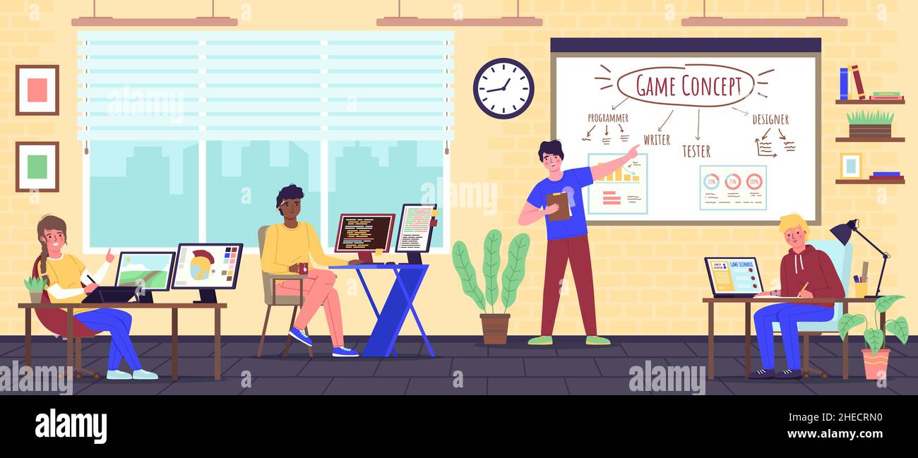 Game developers team in office. Geeks in coworking, digital ...