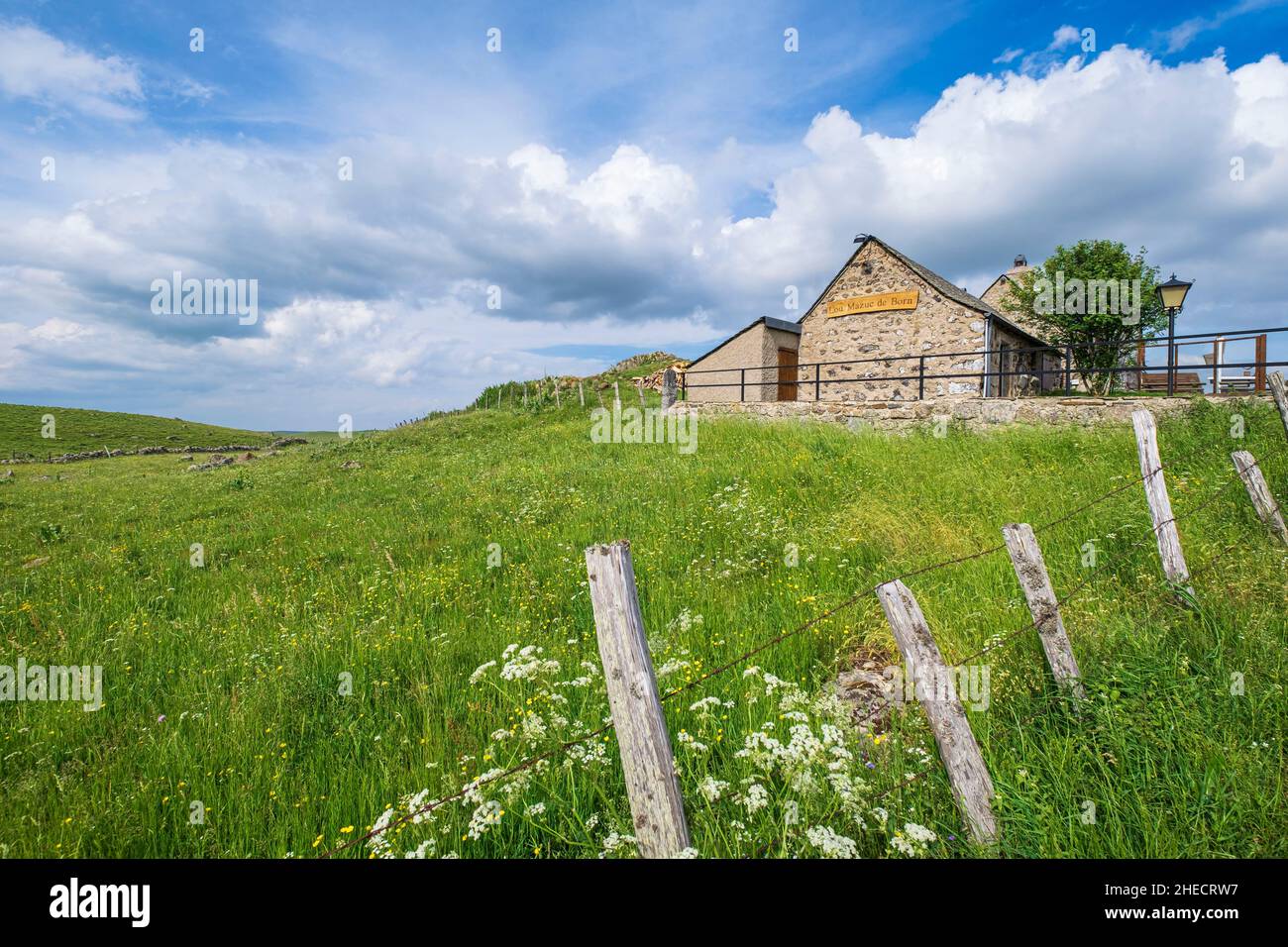 France, Lozere, Aubrac regional natural park, Marchastel, Buron de Born ...