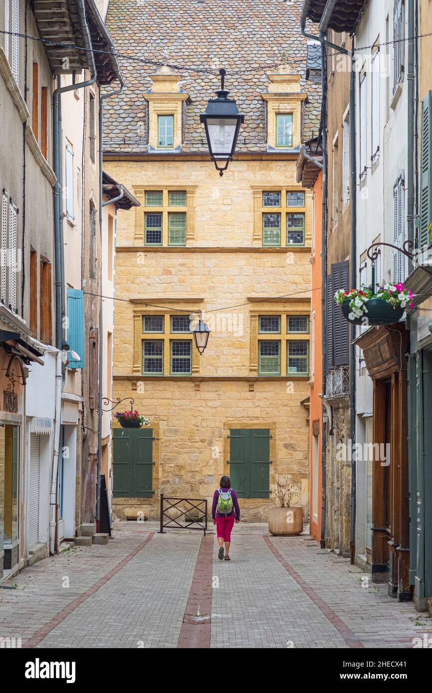 France, Lozere, Marvejols, street of the historic centre, Renaissance ...