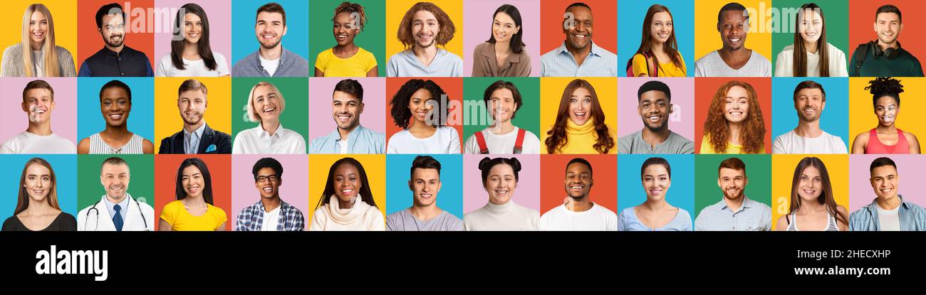Panoramic set of portraits of multiracial people Stock Photo - Alamy