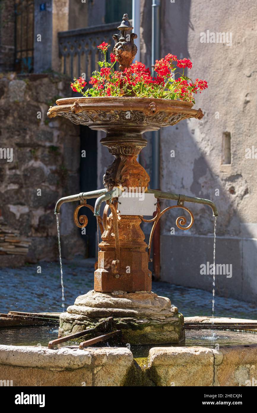France, Gard, Genolhac, medieval village in the heart of the Cevennes ...