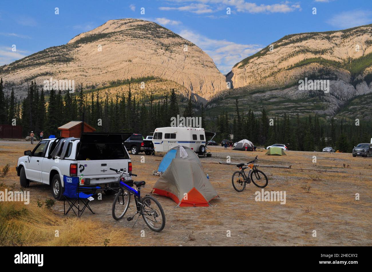 Camping in Jasper National Park with a truck camper Stock Photo - Alamy