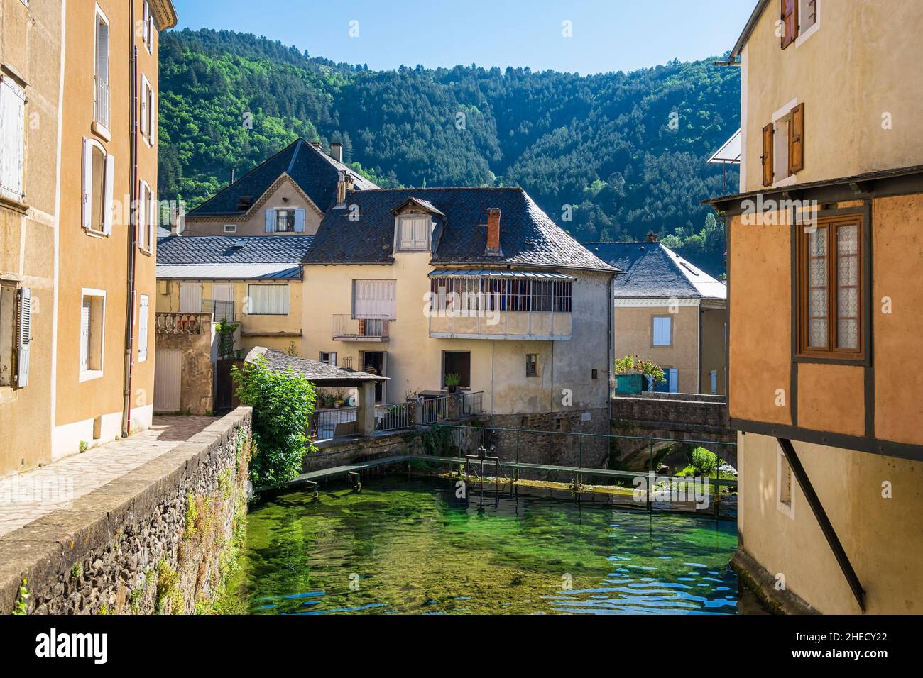 France, Lozere, Florac-Trois-Rivieres, little town on the Stevenson ...