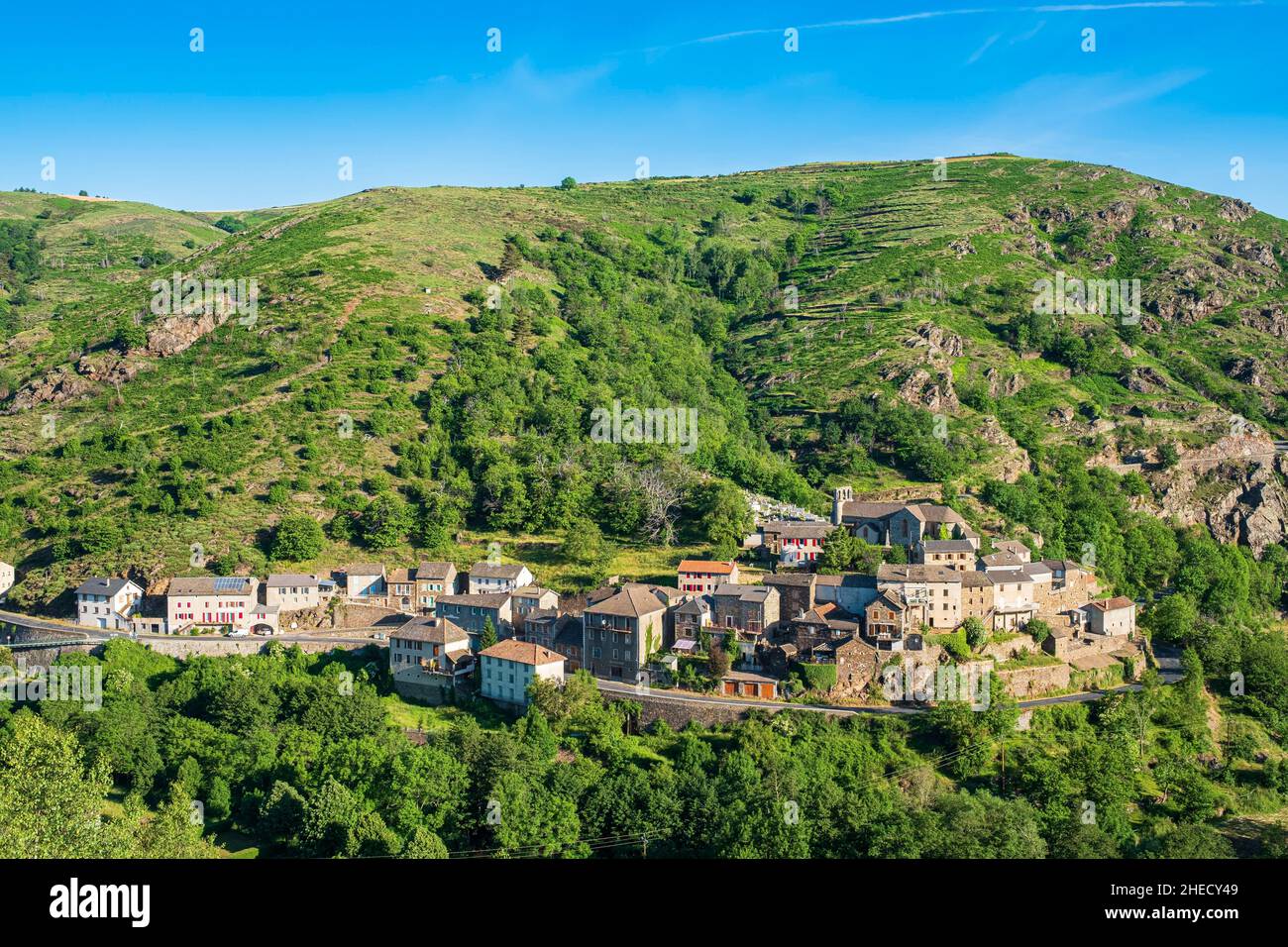 France, Lozere, Altier village on the banks of the Altier river Stock ...
