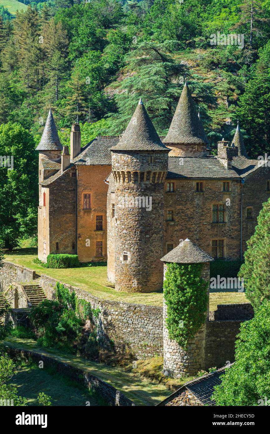 France, Lozere, Altier, Champ Castle on the banks of the Altier river ...