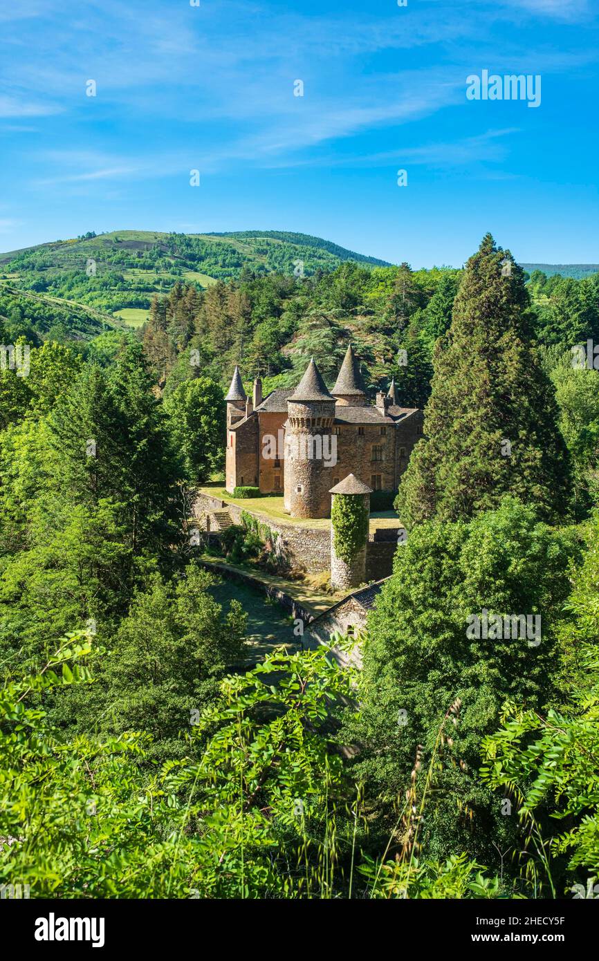 France, Lozere, Altier, Champ Castle on the banks of the Altier river ...
