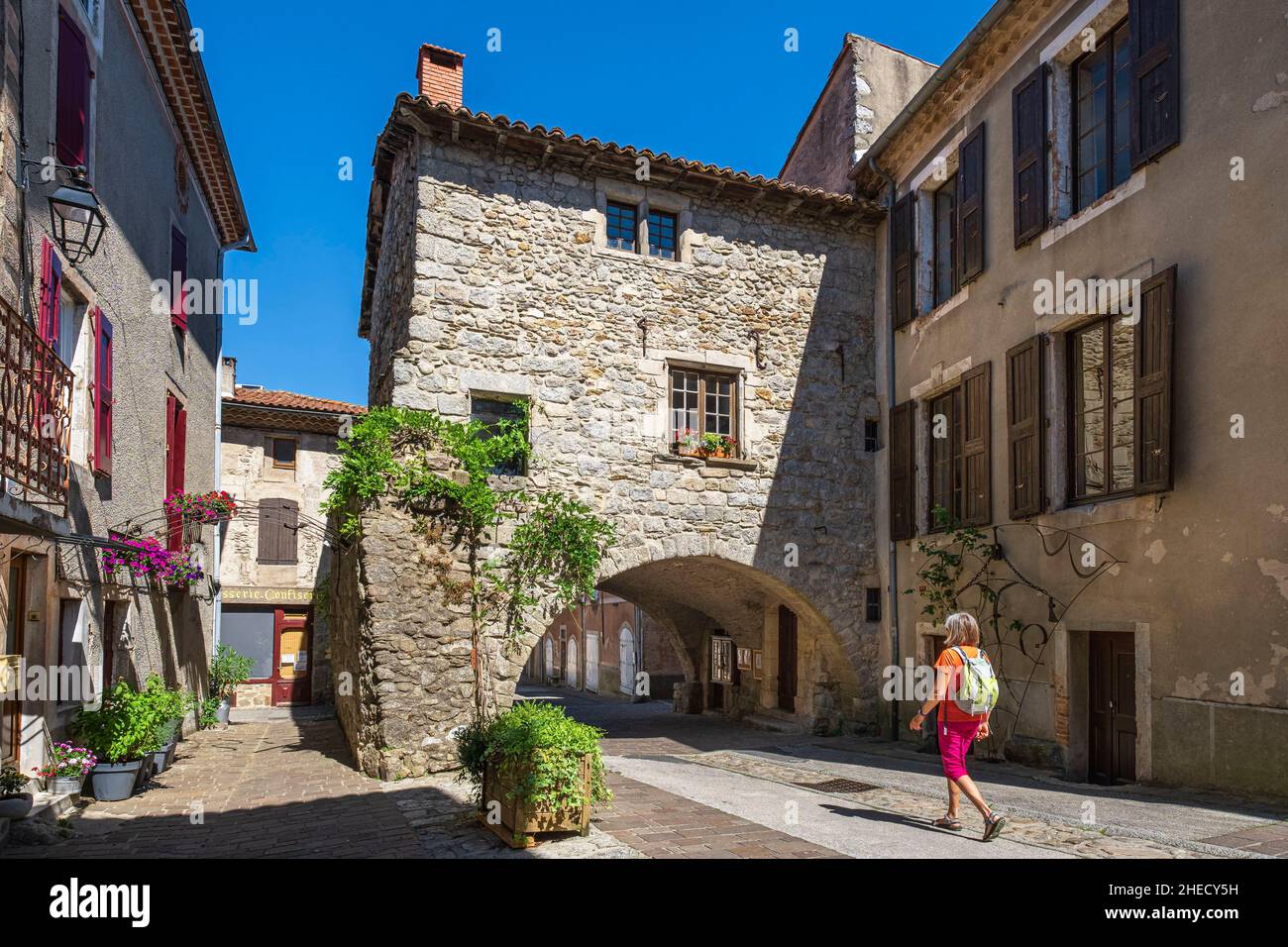 France, Gard, Genolhac, medieval village in the heart of the Cevennes ...