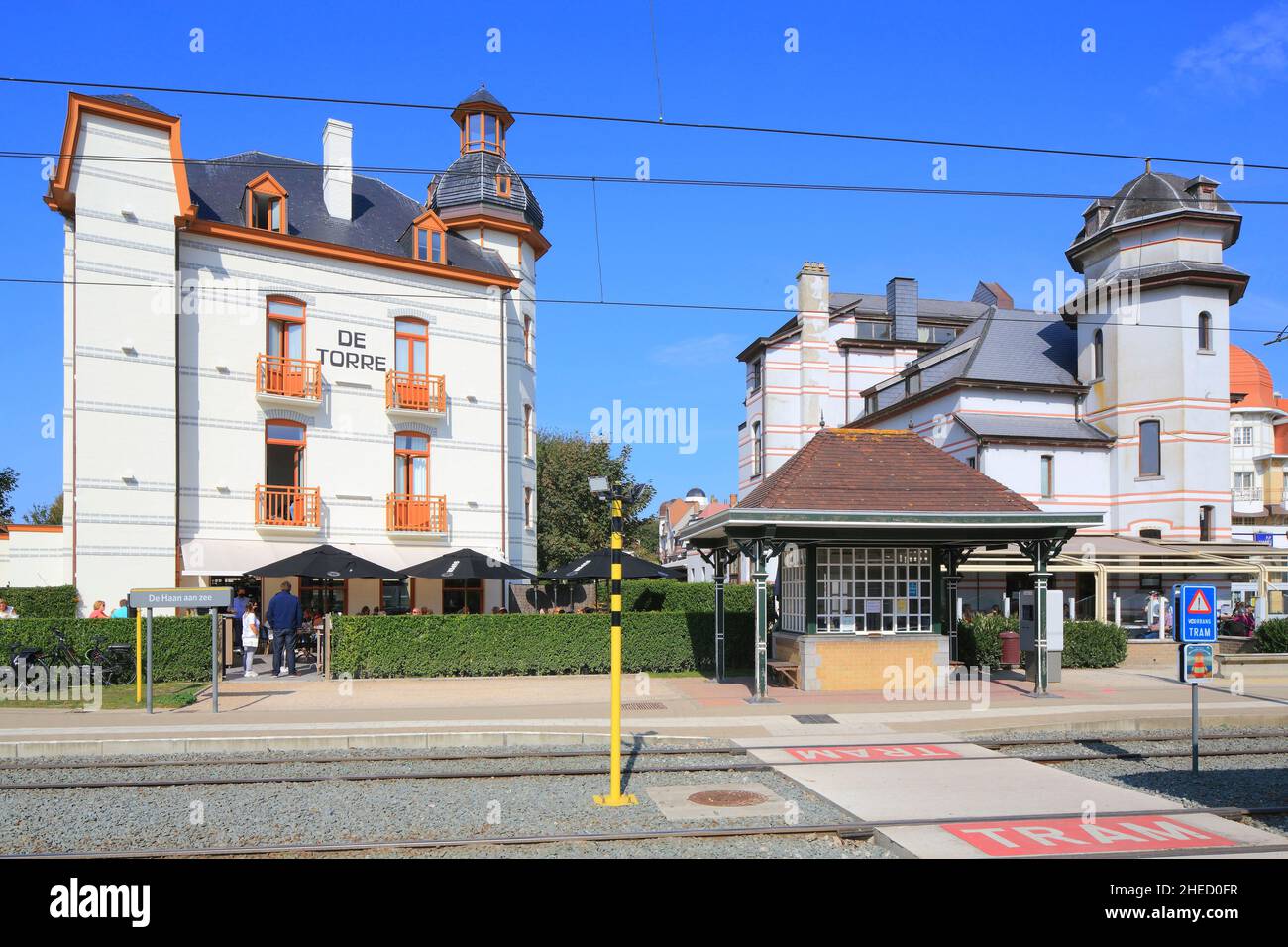 Belgium, West Flanders, De Haan, La Concession district, tram station ...