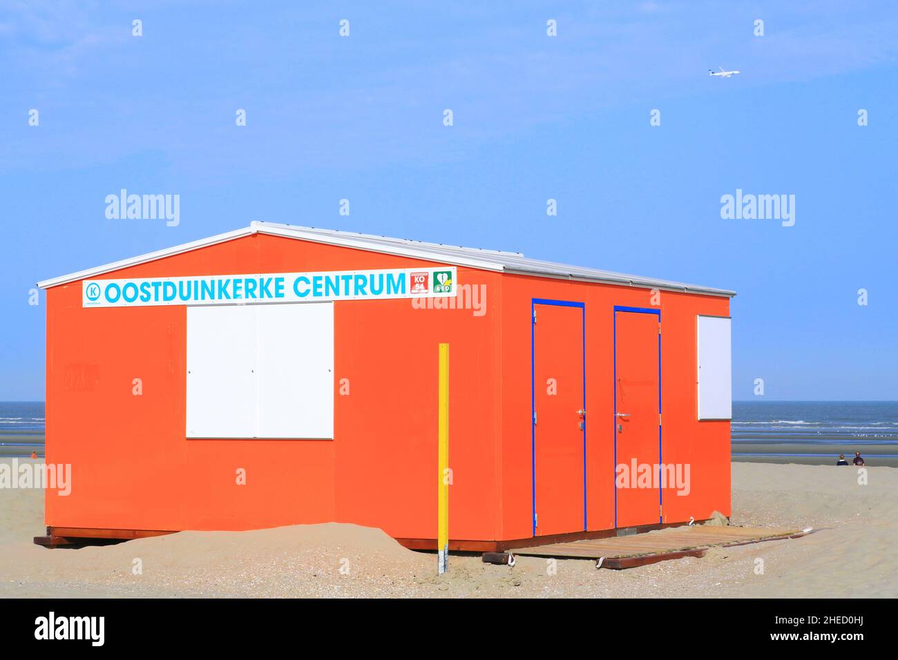 Belgium, West Flanders, Koksijde, Oostduinkerke, lifeguard station on ...