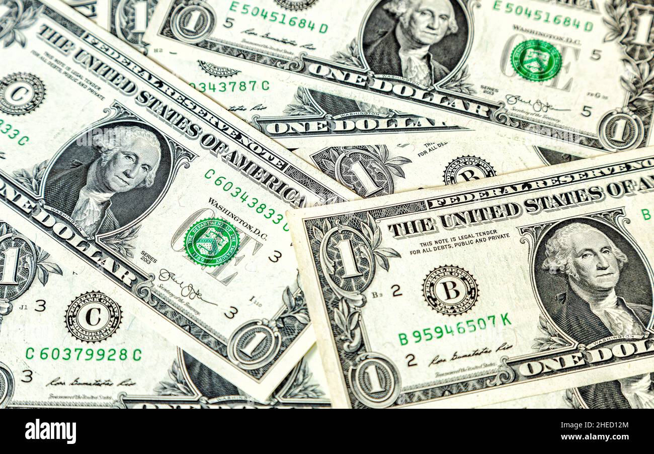 Banknotes of one American dollars as money background Stock Photo - Alamy