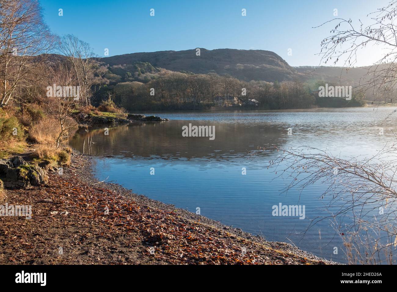 Coniston Water in the Lake District on a cold, sunny autumn morning ...