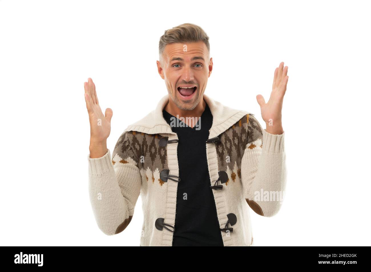 Surprised handsome guy scream omg isolated on white, surprise Stock ...