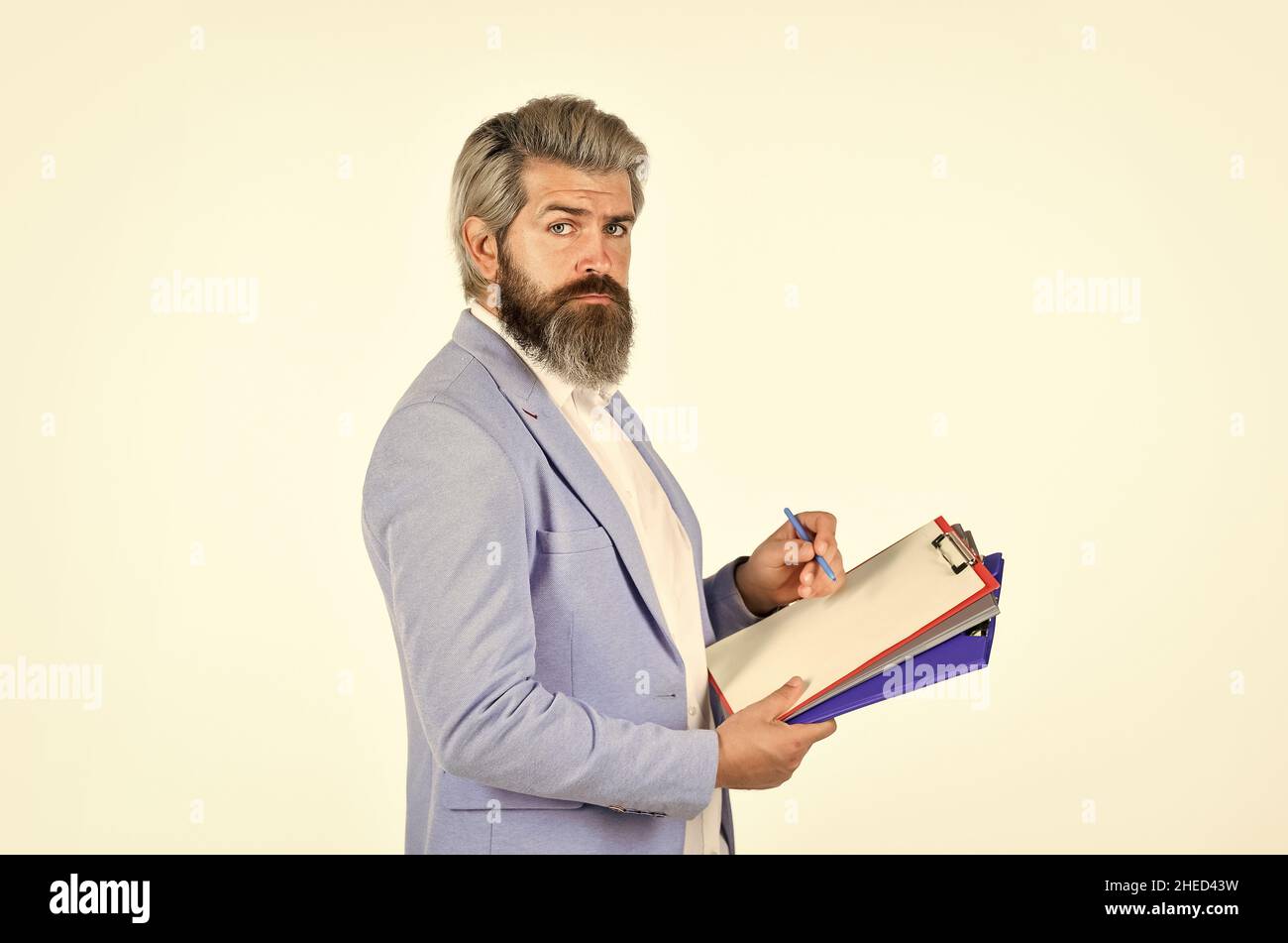 business survey. handsome man work with business documents. Portrait of ...