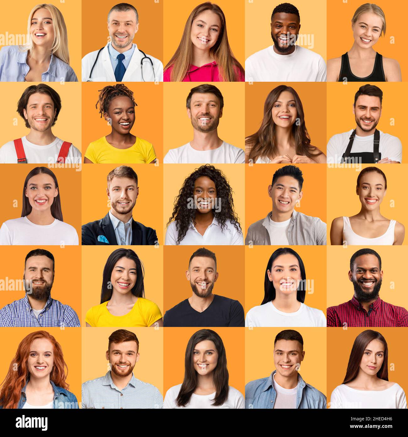 Happy Emotions. Set Of Smiling Faces Of Diverse Multiethnic Women And ...