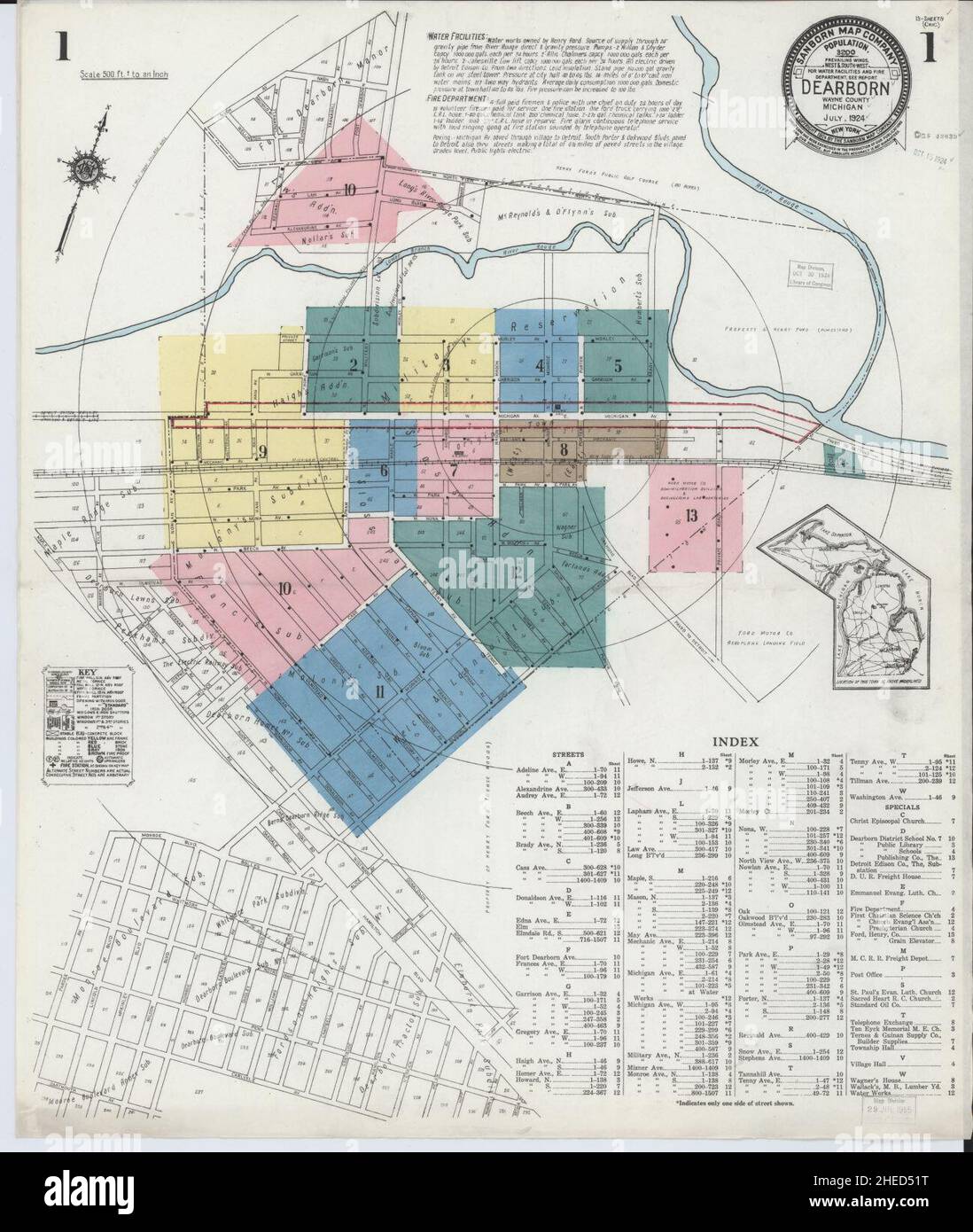 Sanborn Fire Insurance Map from Dearborn, Wayne County, Michigan Stock ...