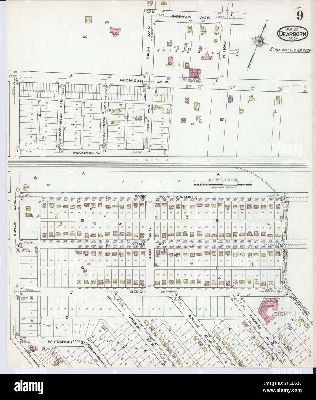 Sanborn Fire Insurance Map from Dearborn, Wayne County, Michigan Stock ...